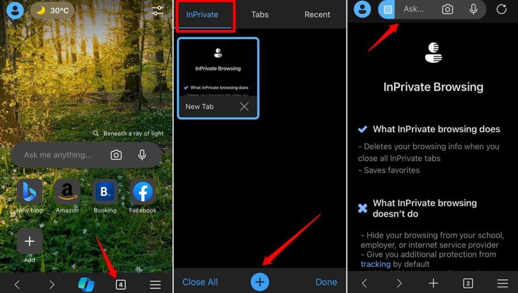 在 iPhone 和 iPad 上的 Edge 中打开新选项卡并启动 InPrivate 模式 - TobMac